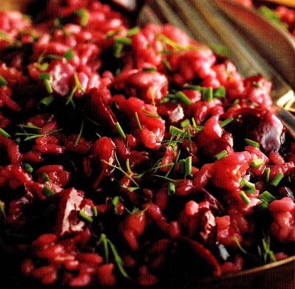 Risotto med rødbede, tørrede kirsebær og rødvin - Kogebog.dk